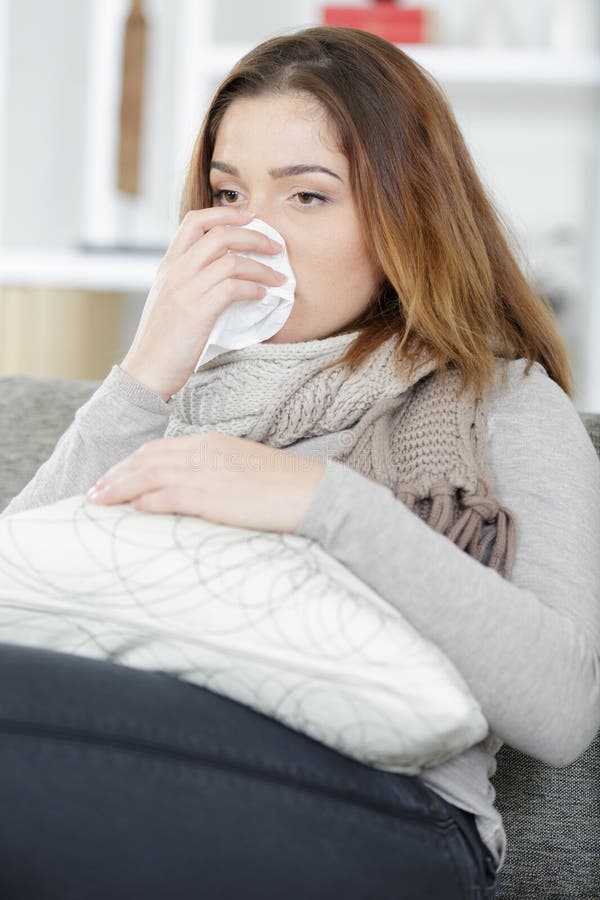 Sick Woman Using Paper Tissue Stock Image - Image of sick, handkerchief ...