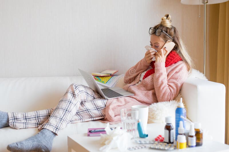 Workaholic, Sick In Bed With Laptop. Stock Image - Image of blanket ...