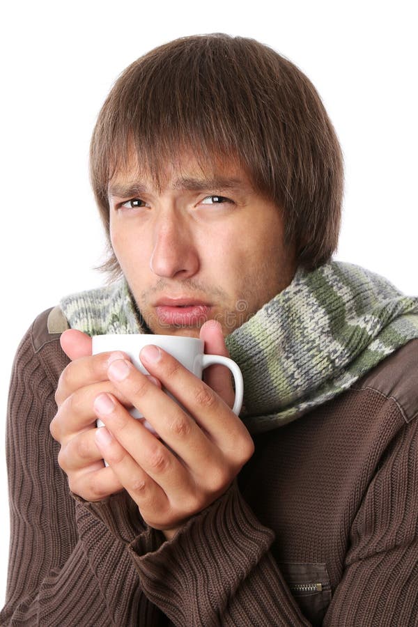 Sick Young Man with a High Temperature Stock Photo - Image of holding ...