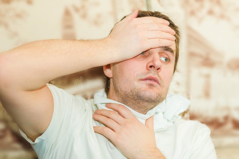 A Sick Young Man Holds His Hand Stock Image - Image of health, anguish ...