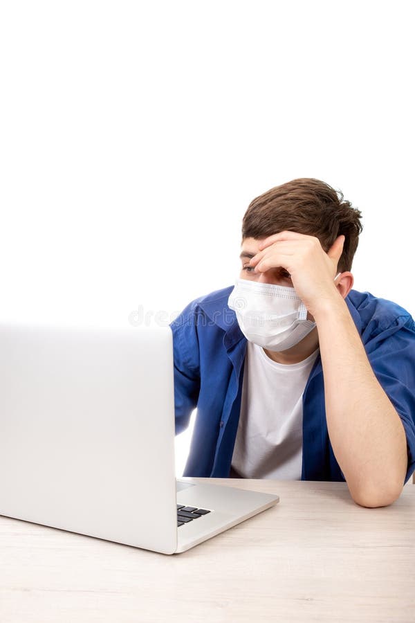 Sick Young Man with Laptop stock image. Image of influenza - 301583099