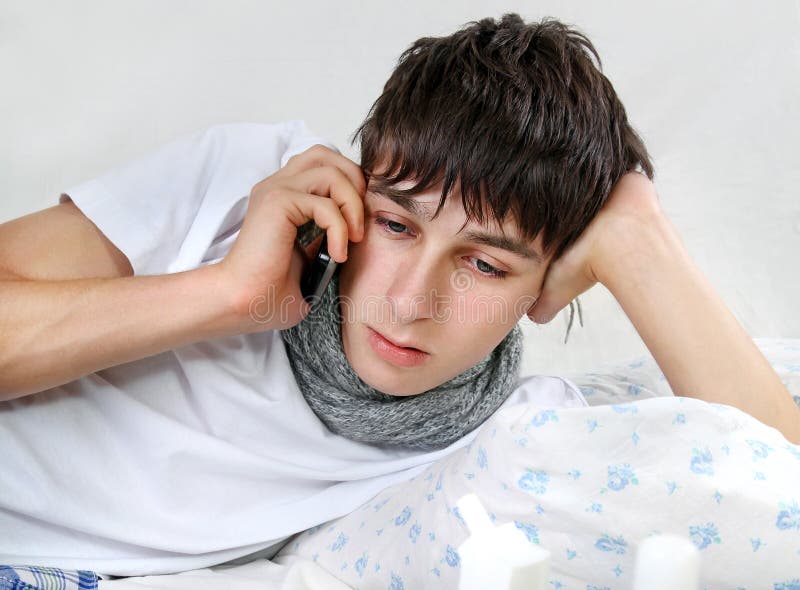 Sick Young Man with the Phone Stock Photo - Image of cellphone, face ...