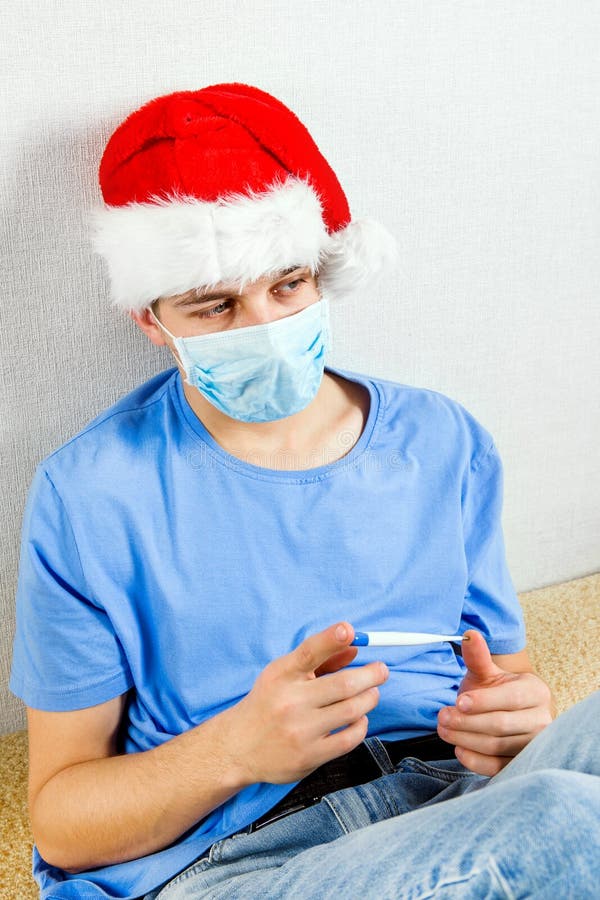 Sick Young Man in Santa Hat Stock Photo - Image of cute, influenza ...