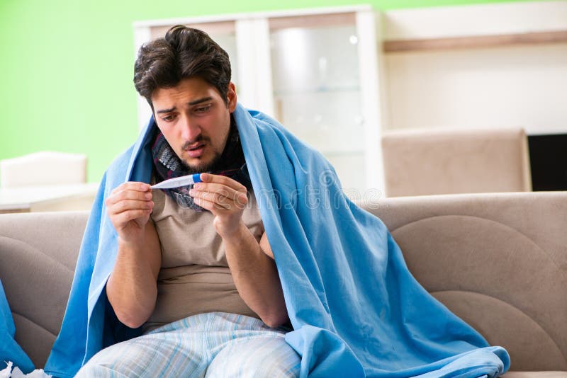 The Sick Young Man Suffering from Flu at Home Stock Image - Image of ...