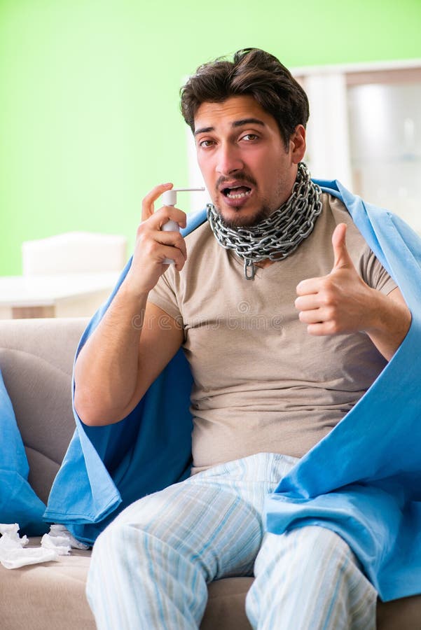 The Sick Young Man Suffering from Flu at Home Stock Image - Image of ...