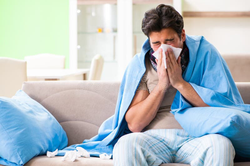 The Sick Young Man Suffering from Flu at Home Stock Photo - Image of ...