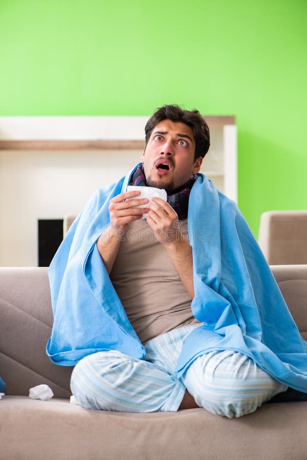 The Sick Young Man Suffering from Flu at Home Stock Image - Image of ...