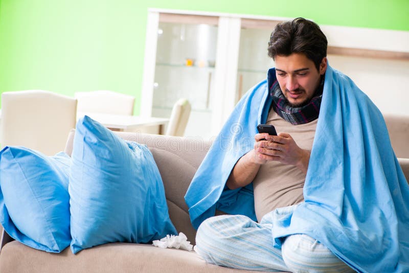 The Sick Young Man Suffering from Flu at Home Stock Image - Image of ...