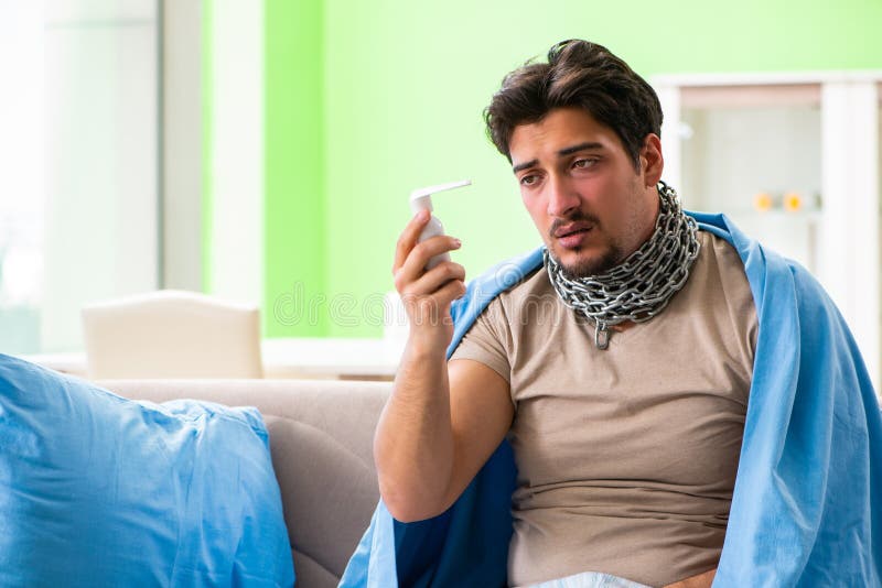 The Sick Young Man Suffering from Flu at Home Stock Image - Image of ...