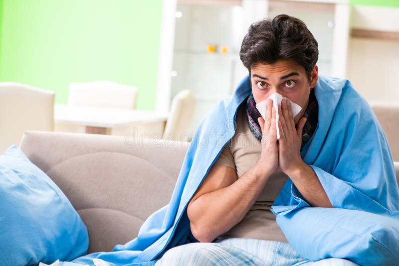The Sick Young Man Suffering from Flu at Home Stock Image - Image of ...