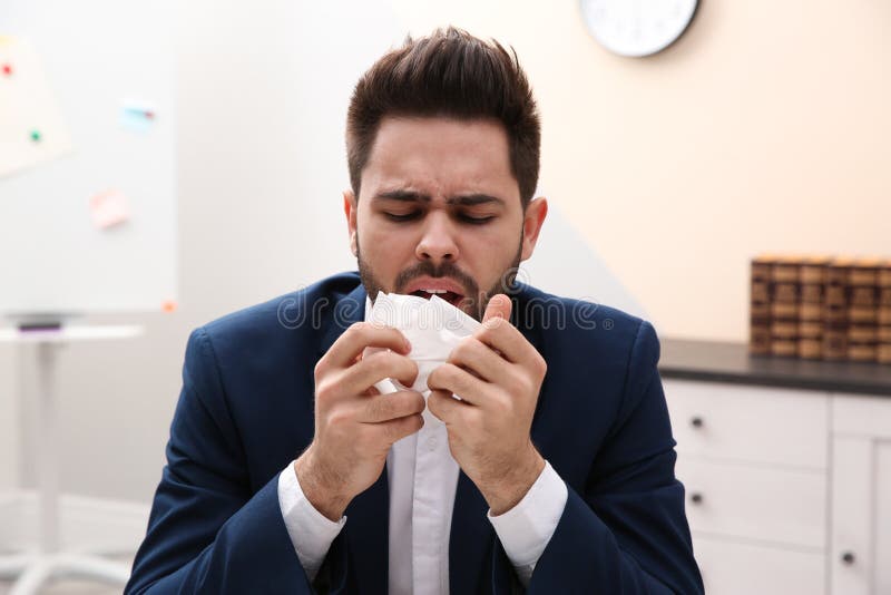 Sick Man at Workplace. Influenza Virus Stock Photo - Image of adult ...