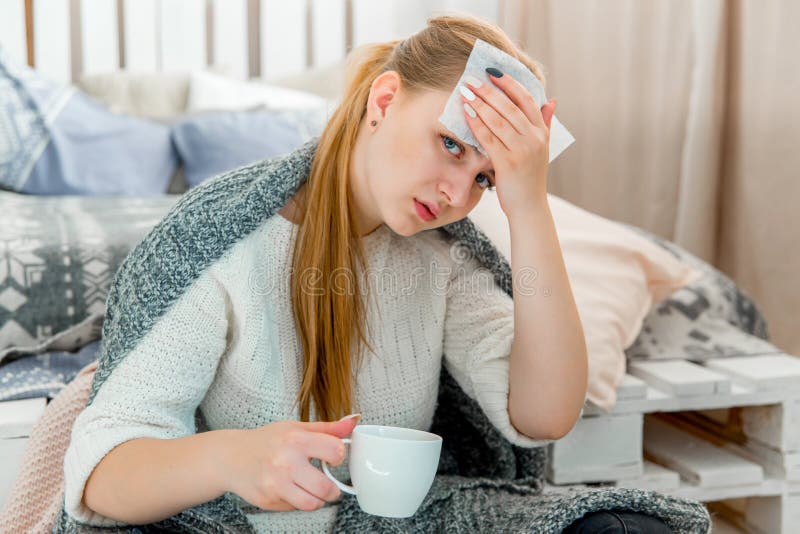 Sick Young Woman with Cold and Flu at Home Stock Photo - Image of woman ...