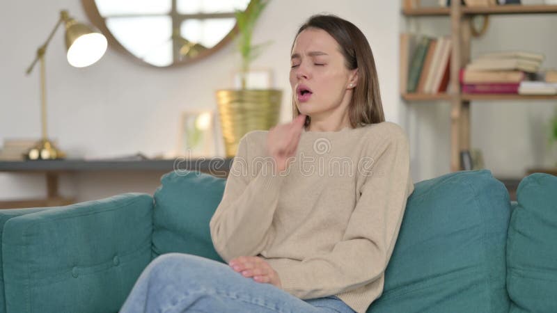 Sick Woman Coughing while Sitting on Bench Outdoor Stock Footage ...