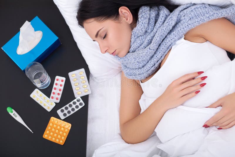 Flu. Sick Young Woman Resting in the Bed at Home Stock Image - Image of ...