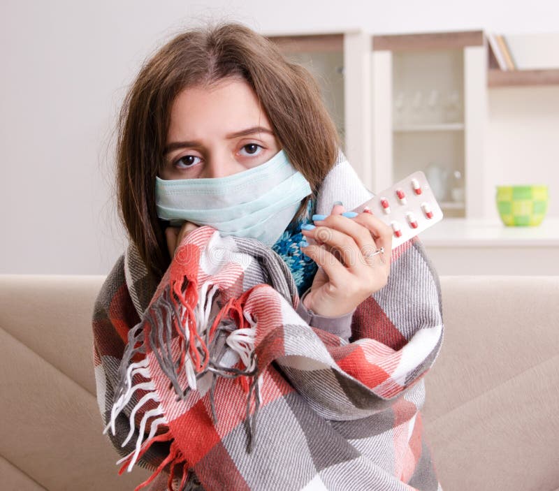 Sick Young Woman Suffering at Home Stock Image - Image of cold, nose ...