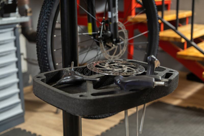 Side Angle of Bicycle Wheel on Repair Stand Stock Photo - Image of ...