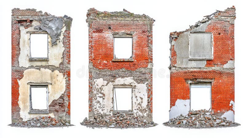 A Side Angle of a Collection of Wrecked and Collapsed Buildings, Set ...