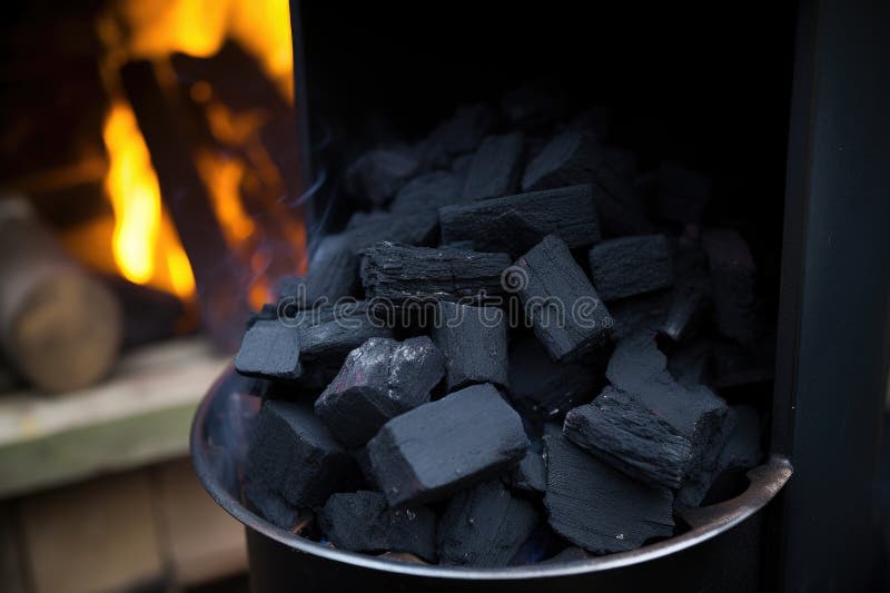 Side Angle Shot of Charcoals in a Black Chimney Starter Stock ...