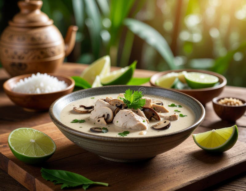 Side Angle Shot of Thai Coconut Chicken Soup Stock Illustration ...