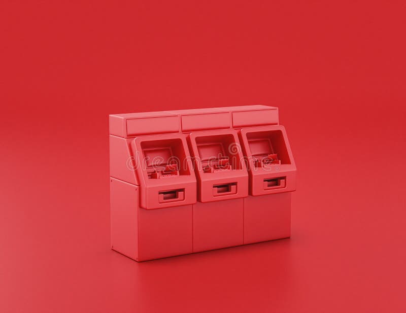 Side by Side ATM Machines Side by Side in Red Background, Flat Colors ...