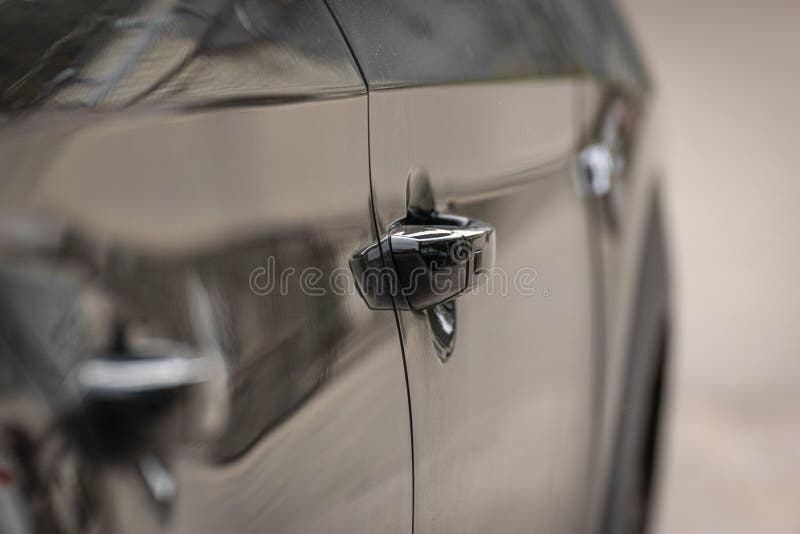 Side of the Black Car - Perspective View. the Door Handle of a Modern ...
