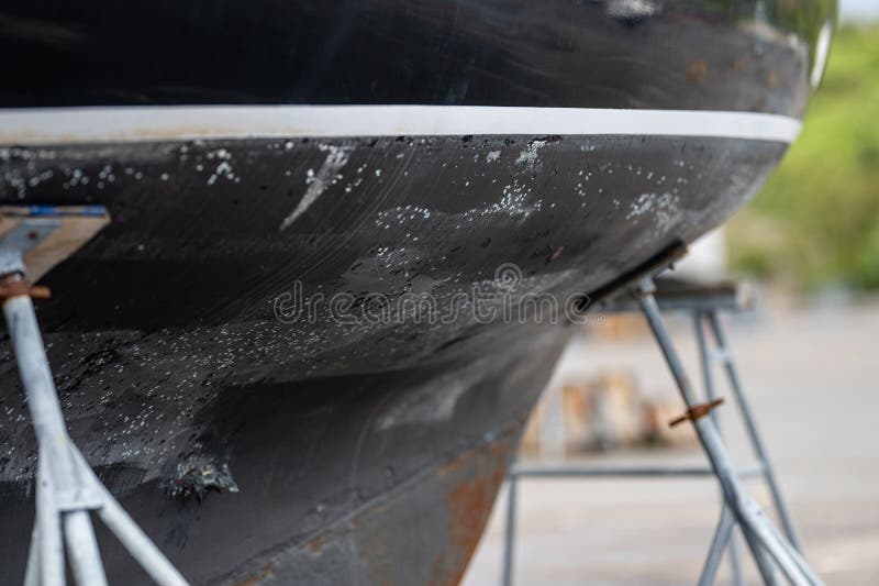 Side of a Boat Bottom Waiting To Be Renovated before the Summer.. Stock ...