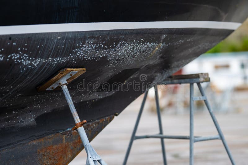 Side of a Boat Bottom Waiting To Be Renovated before the Summer.. Stock ...