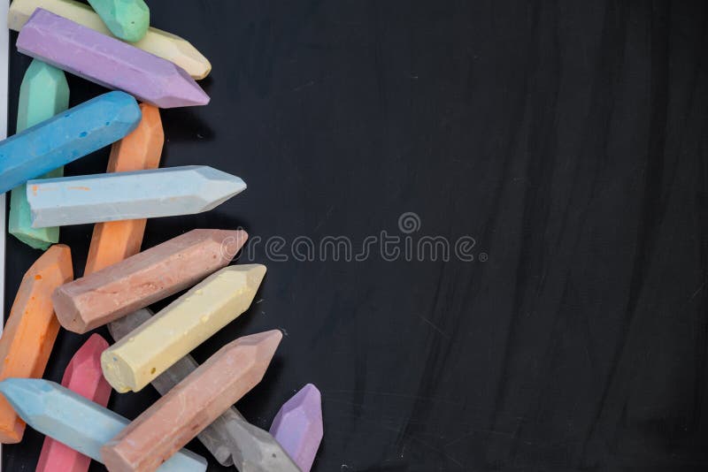 Side Border of Sidewalk Chalk on Black Chalkboard Stock Photo - Image ...