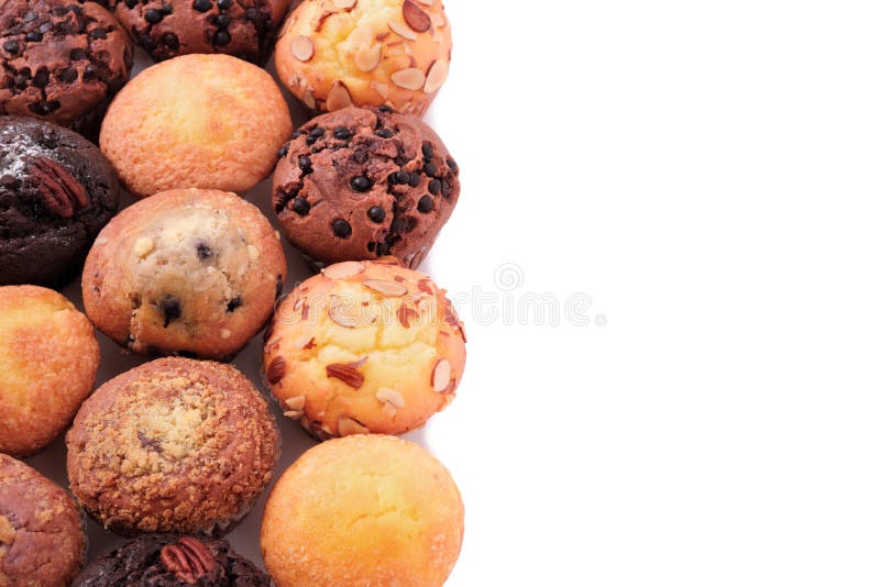 Side Border of Various Muffin Cakes White Background Stock Photo ...