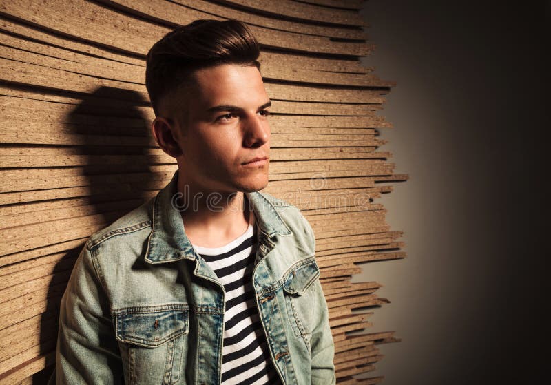 Side Closeup Portrait of a Casual Man in Jeans Jacket Stock Image ...