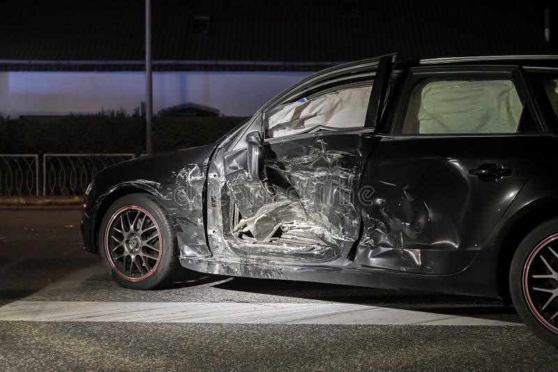 Side Collision in an Accident, Car Total Loss Stock Image - Image of ...