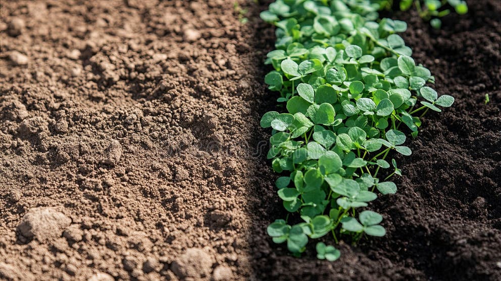 Side-by-side Comparison of Dry Soil Vs Healthy Soil with Clover . Stock ...