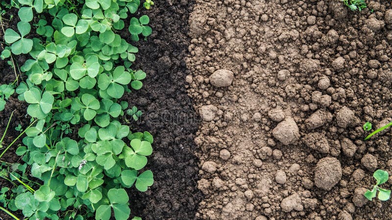 Side-by-side Comparison of Dry Soil Vs Healthy Soil with Clover . Stock ...
