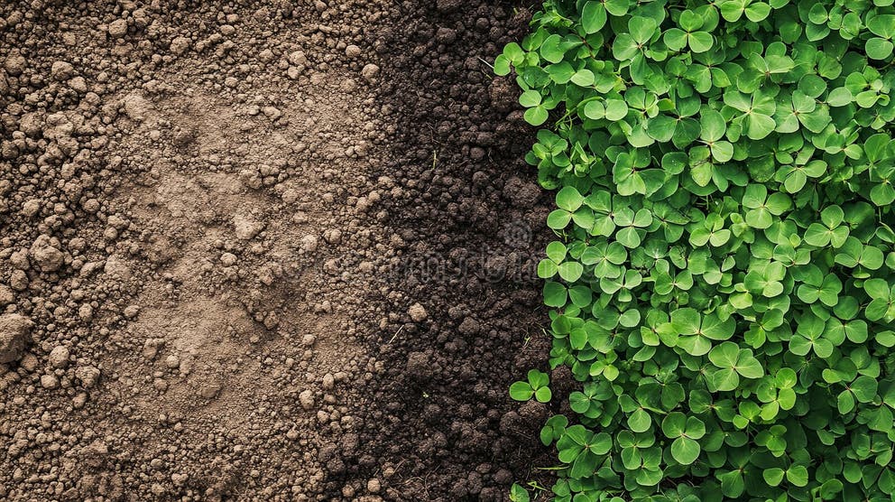 Side-by-side Comparison of Dry Soil Vs Healthy Soil with Clover . Stock ...