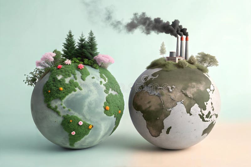 Green Earth Vs. Polluted Earth Concept Stock Image - Image of ...