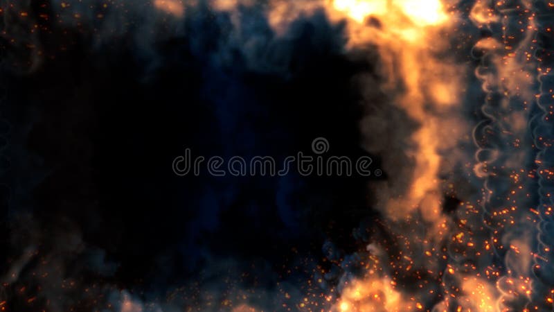 Side Content Frame of Blue Smoke with Fire - Abstract 3D Illustration ...