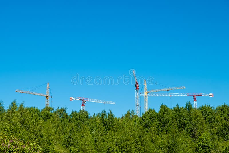 Side with Cranes Against Blue Sky Stock Image - Image of industrial ...