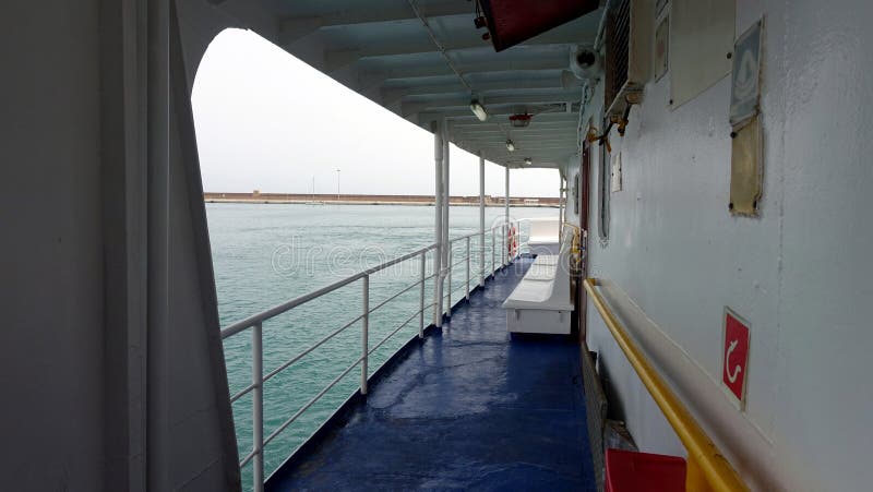 The Side Deck of a Ferry Towards the Mediterranean Islands. Stock Photo ...