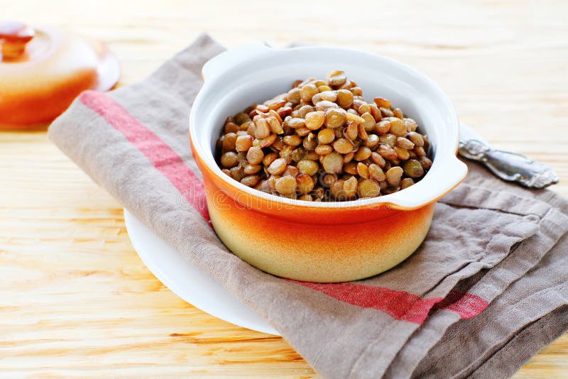 Side dish of green lentils stock photo. Image of fork - 37448546