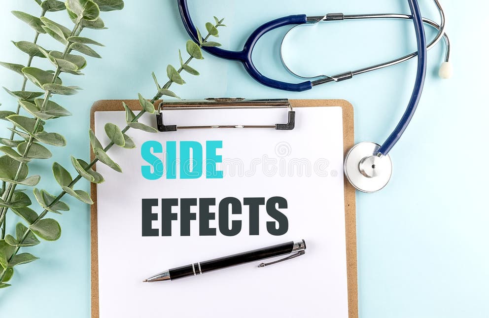 Side Effects Text on Clipboard with Pen, Stethoscope and Eucalyptus on ...