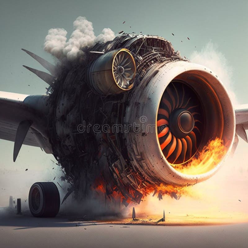 The Side Engine of the Airplane is on Fire. Generated by AI Stock ...