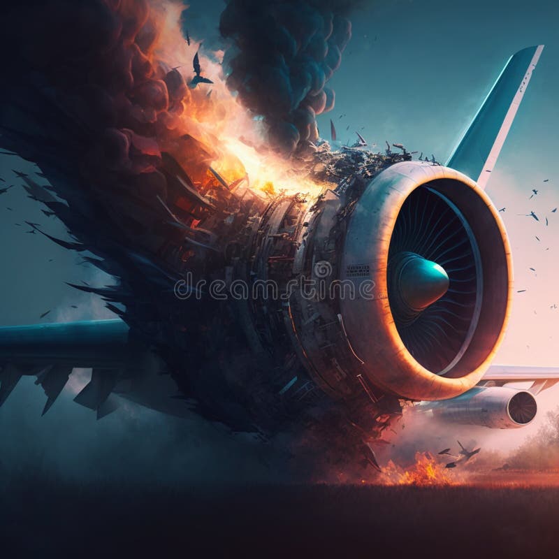 The Side Engine of the Airplane is on Fire. Generated by AI Stock ...