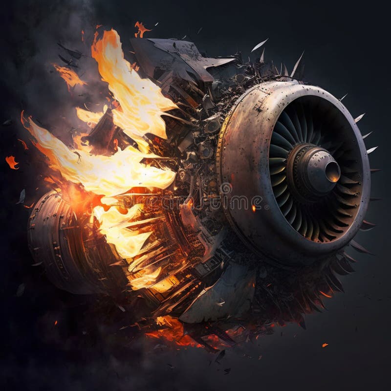 The Side Engine of the Airplane is on Fire. Generated by AI Stock ...