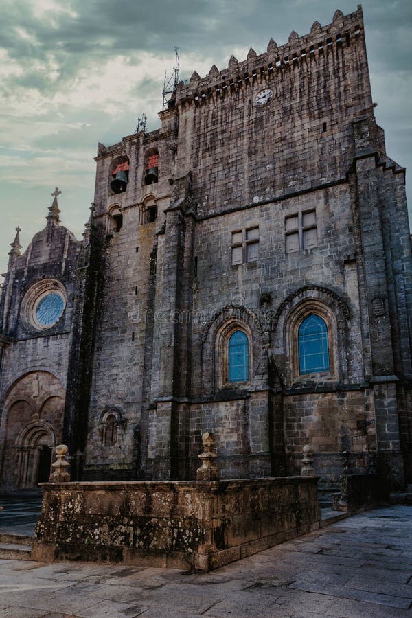 Side Facade of the Gothic Tui Cathedral in Galicia, Spain Stock Image ...