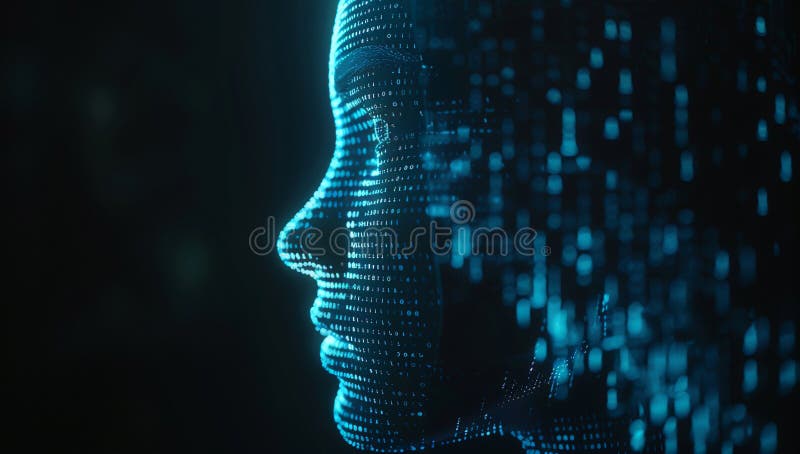 The Side Face and Head Profile in Blue Digital Code, AI Generative ...
