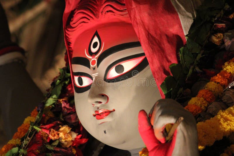Side Face View of Goddess Durga Idol Inside a Pandal. Stock Image ...