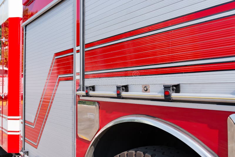 Side of a fire truck stock photo. Image of hose, assist - 123048258