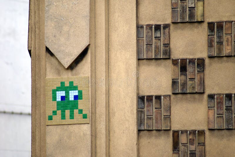 Side Glance of a Curious Space Invader Mosaic Editorial Image - Image ...