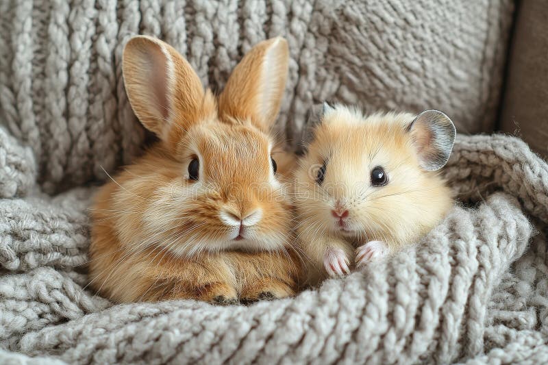 Side by Side, a Hamster and a Rabbit Sit, Representing the Bond of ...