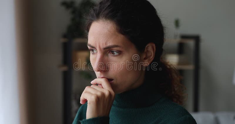 Stressed Young Caucasian Woman Thinking of Problem Solution. Stock ...